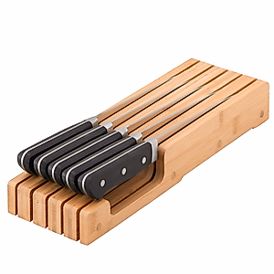 Bamboo Knife Block and In-Drawer Storage, Display Stand and Organizer, In-Drawer Knife Drawer Organizer(Knives Not Included)