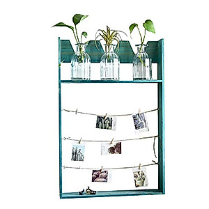 PIBM Stylish Simplicity Shelf Wall Mounted Floating Rack Shelves American Style Solid Wood Photo Retro Multifunction Message Wall Green Plant, Blue , 40X8.5X60CM