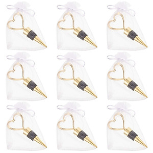 50 Pieces Heart Shape Wine Bottle Stopper Wedding Bridal Favor for Guests Stainless Steel Heart Wine Stopper with 100 Pieces White Sheer Organza Bags Wedding Favor Wine Fresh Holiday Party
