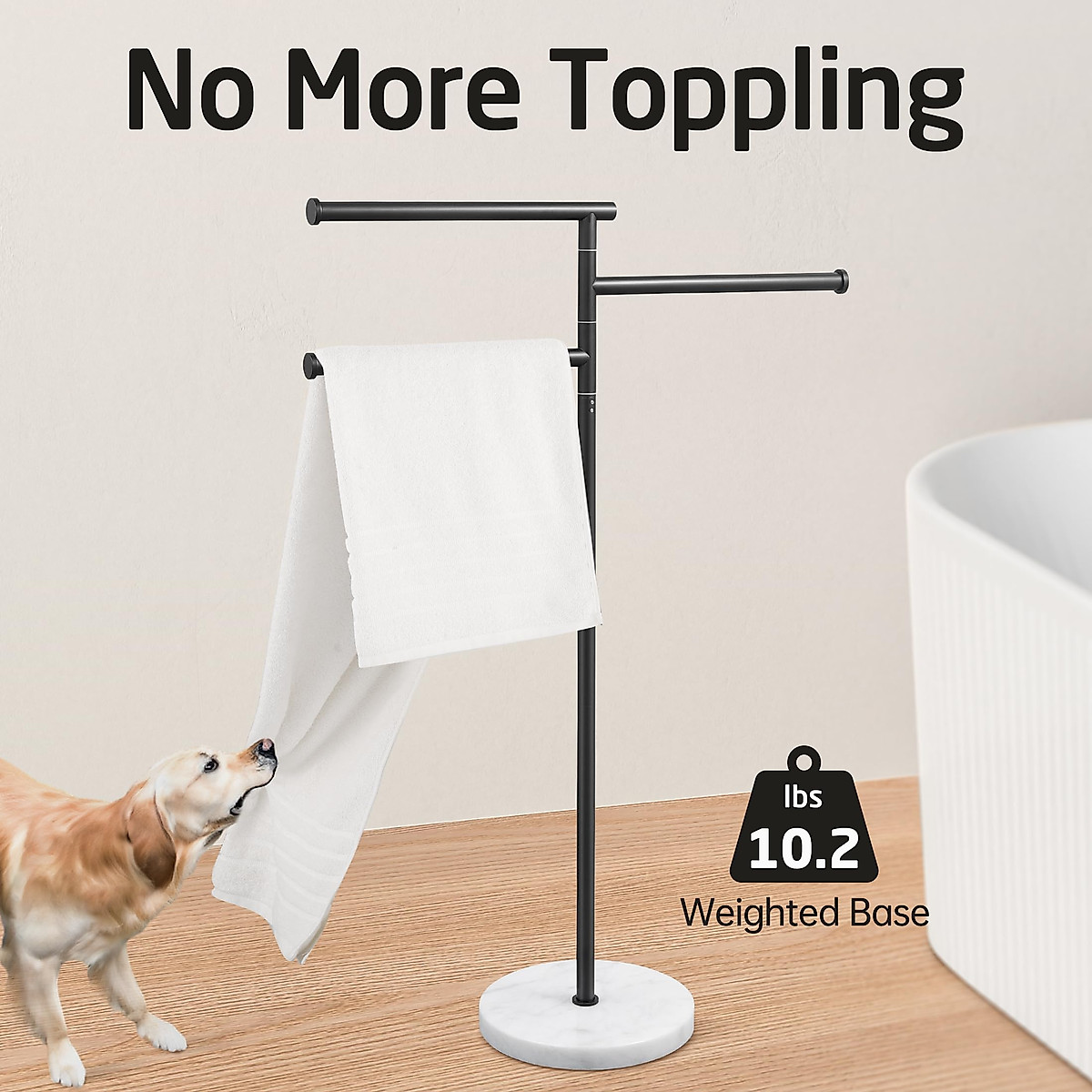 KES Matte Black Towel Racks for Bathroom with Weighted Marble Base, 40 Inch Free Standing Pool Towel Rack Outdoor, 3 Swivel Bars, Premium 18/8 Stainless Steel, BTH219-BK