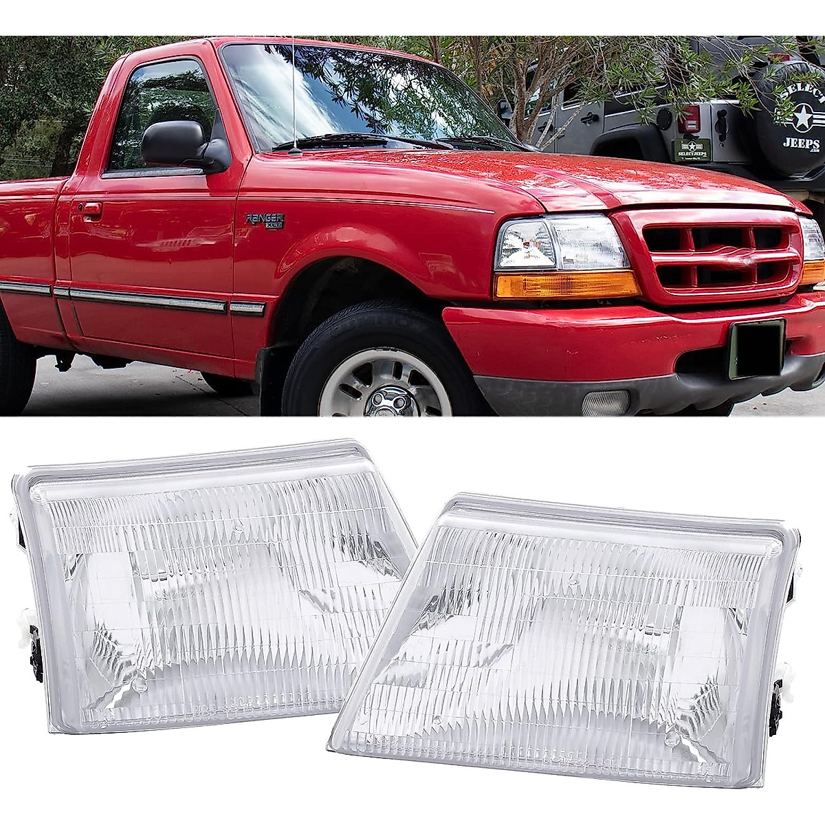 Headlights Assembly Replacement for 1998 1999 2000 Ford Ranger Pickup Truck Headlamp Assembly Driver and Right Passenger Side, Factory OE Style