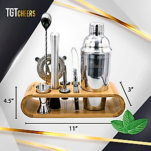 TGT CHEERS Cocktail Shaker Set with Stylish Bamboo Stand 11-pcs | Home Mixology Bartender Kit Gift Box | Cocktail Making Barware tool Set Mixer 25 oz Coctelera Perfect for Home Christmas Gift for him