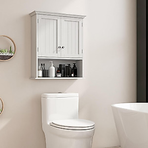 Giantex Wall Mounted Medicine Cabinets - Above Toilet Bathroom Cabinet with Adjustable Shelf, Open Shelf, Over The Toilet Space Saver Storage Cabinet for Laundry Room, Kitchen, Cupboard (White)