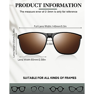 Frienda 3 Pair Oversize Polarized Clip-on Sunglasses Large Anti-glare TR90 Frame Flip up Driving Glasses for Women Men (Green, Dark Green, Brown)