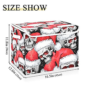 innewgogo Skulls in Santa Hat Storage Bins with Lids for Organizing Closet Organizers with Handles Oxford Cloth Storage Cube Box for Toys