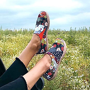 UIN Women's Casual Loafers Travel Painted Walking Slip On Lightweight Comfortable Canvas Fashion Sneakers Hana (42)