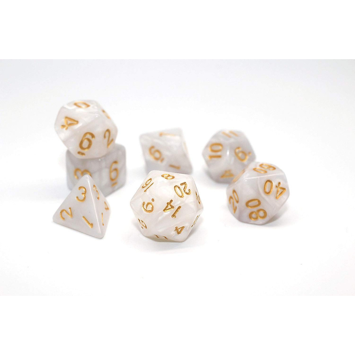 DND Dice Set Pearl White RPG 7-Die Dice Set Fit Dungeons and Dragons(D&D) Pathfinder MTG Role Playing Games Polyhedral Dice with Dice Pouch