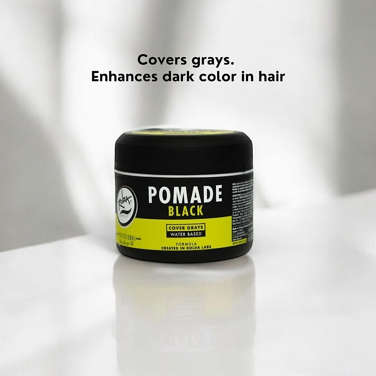 Rolda Black Pomade - Medium Hold With Radiant Shine - Grey Hair Coverage - Water-Based, All-Day, Flake-Free Formula