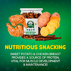 Lucky Premium Treats Chicken Wrapped Sweet Potato Dog Treats, Natural Sweet Potato and Chicken Wraps, Gluten-Free Dog Chews, Healthy Snacks for Dogs, 4.5", 23 Chews