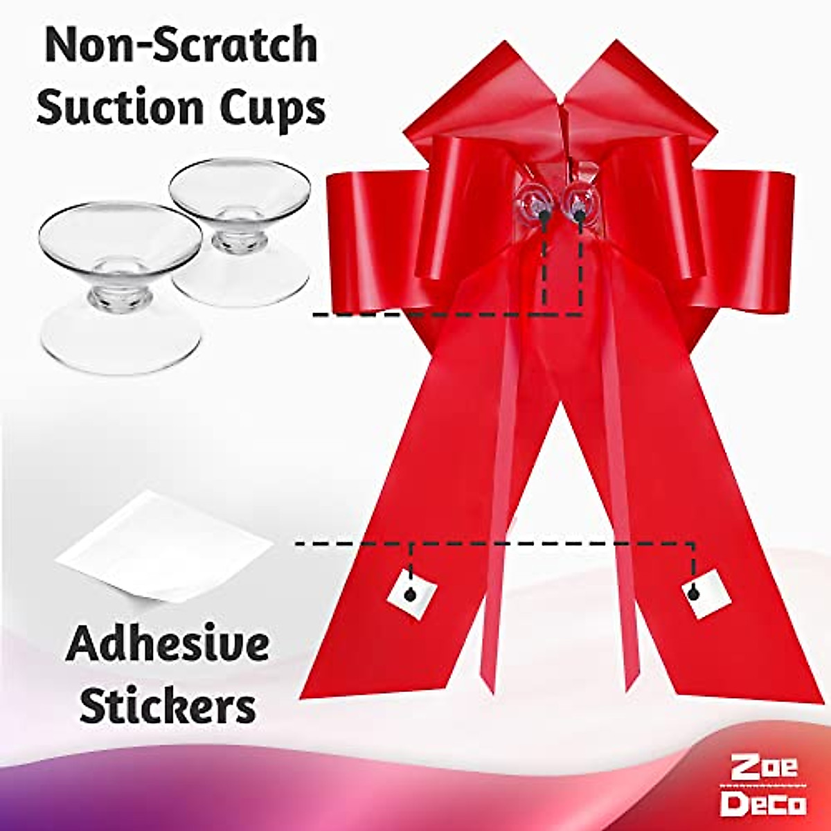 Zoe Deco Congratulations Car Bow (Large 23 inch, Red) Gift Bows, Giant Bow for Car, Huge Car Bow, Big Red Bow, Bow for Gifts, Christmas Bows for Cars, Gift Wrapping