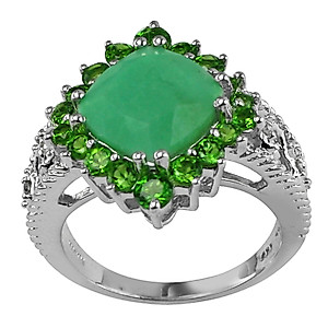 CARILLON Rotational Move Chrysoprase Chrome Diopside 925 Silver Christmas Cocktail Ring (Sterling Silver, 10.5)