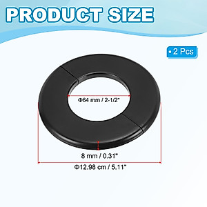 PATIKIL Wall Split Flange 2.52" (64mm),2 Pcs ABS Round Self-Adhesive Escutcheon Plate Buckles Water Pipe Cover for Kitchen Bathroom Arm Pipe Faucet Decoration, Black