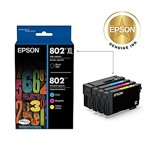 Epson T802XL-BCS DURABrite Ultra Black High Capacity and color Combo Pack Standard Capacity Cartridge Ink, Black and color combo pack