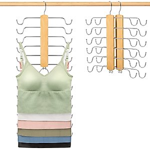 Tank Top Hangers, HOMEBROS 360° Swivel Wooden Bra Organizer Space Saving Detachable Lingerie Hangers Closet Organizer for Tank Tops Bras Camisoles Scarves Ties Belts - 4 Packs