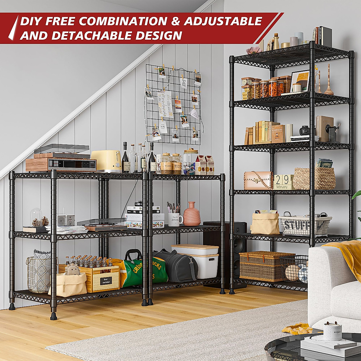REIBII 72’’H Wire Shelving, 6 Tier Garage Shelving Units and Storage Shelves Heavy Duty, Adjustable Heavy Duty Metal Shelves for Storage Shelves for Pantry Kitchen Garage, 24’’W X18’’D X72’’H
