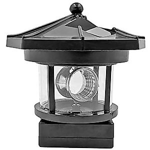 LED Solar Lights Lighthouse Shape Garden Fence Outdoor Beacon Rotating Beam Lamp for Outdoor Home Garden Decoration Light Solar Powered Lamp (Color : Black)