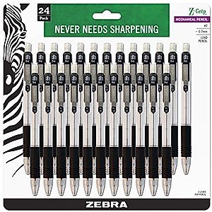 Zebra Pen Z-Grip Mechanical Pencil, 0.7mm Point Size, HB #2 Graphite, Black Grip, 24 Pack