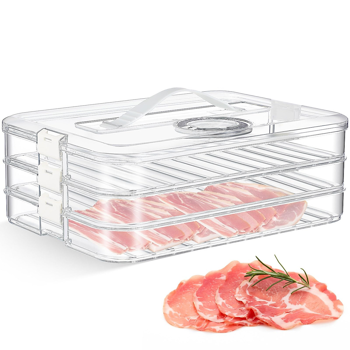 SiliFine Deli Meat Container for Fridge Organizer Food Storage Boxes with Lid Stackable Lunch Meat Container Airtight Deli Holder for Refrigerator Organizing Salami Cold Cut Turkey Bacon Pantry