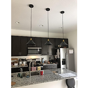 ANUOMY 1 Pack Battery Operated Pendant Light with Remote,indoor Black No Wiring Ceiling Hanging Lamp,Vintage Wireless Pendant Lighting Chandelier Fixture for Farmhouse Dining Room Kitchen Island