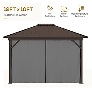 ZZBJ 10' X 12' Outdoor Hardtop Gazebo with Aluminum Frame, Metal Roof Gazebo Canopy with Curtains and Netting