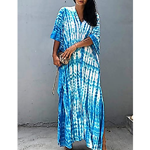AILUNSNIKA Plus Size Caftans for Women Tie Dye Bikini Bathing Suit Cover Ups Casual Batwing Sleeve Kaftan Dress