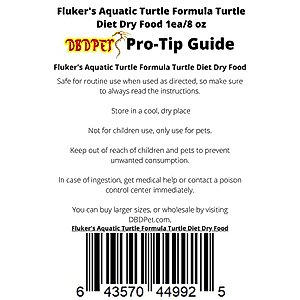 Fluker's Aquatic Turtle Formula Turtle Diet Dry Food 8oz - Includes Attached DBDPet Pro-Tip Guide