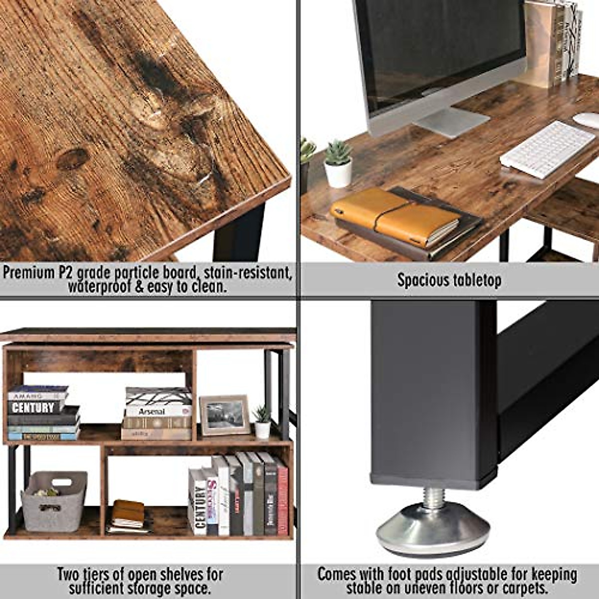 Tektalk Rotatable Corner Table Retro Desk Corner Computer Desk PC Laptop Study Table Workstation Home Office