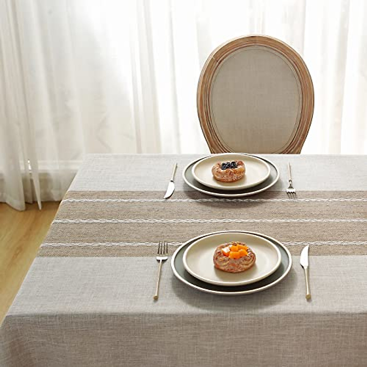 Laolitou Rustic Tablecloth Cotton Linen Waterproof Tablecloths Burlap Table Cloths for Kitchen Dining Cloth Table Cloth for Rectangle Tables Coffee Lines Rectangle,55''x70'',4-6 Seats