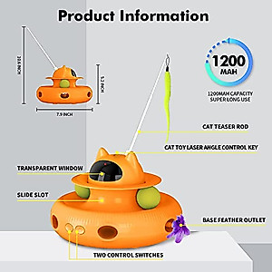 UPSKY Cat Toys 4-in-1 Interactive Electronic Cat Toy for Indoor Kitten, 2023 Upgrade Automatic Cat Pointer Toys, Cat Feather Toys, Cat Wand Toy, and Cat Roller Toy Relieves Anxiety & Boredom