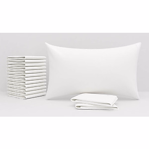 Aveesha 12 Pack Poly Cotton Pillow Cases - Standard Size White Pillowcases - 180 Thread Count Percale Weave Pillow Covers - Perfect for Home, Hotels and Hospital Use