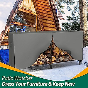 Patio Watcher 8 Feet Log Rack Cover, Heavy Duty Waterproof Patio Firewood Rack Cover, 96"x24"x42", Grey