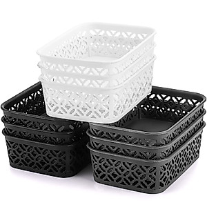 ZEAYEA 9 Pack Small Plastic Storage Basket, Classroom Organizer Baskets for Shelves Desk Drawer, Pantry Woven Basket Bins for Bedroom Closet Office School, 7.7" L x 5.5" W x 2.4" H