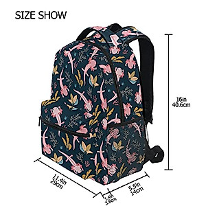 DerlonKaje Axolotl & Sea Weed Aquarium Backpacks School Book Bag Travel Hiking Camping Daypack