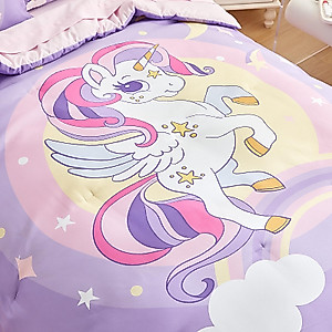 Girls Bed in a Bag Full Size Purple Unicorn Comforter Set with Rainbow Star - Soft Microfiber 7 Pcs Bedding Set (1 Comforter 2 Pillow Shams 1 Flat Sheet 1 Fitted Sheet 2 Pillowcases)