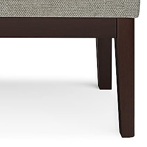 SIMPLIHOME Carlson Ottoman Bench in Greige, 15"H x 26.4"W x 17.5"D, Solid Pine Wood Frame with Dark Walnut Legs, Compact Seating for Living Room