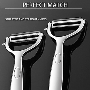 Hosawtek Vegetable Peeler Potato Peeler, Heavy 0.24Ib Stainless Steel Non-Slip Handle and Sharp Blades, Set Of 2 (1 Straight 1 Serrated Blade) Collaborative Work Perfect Peeling