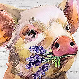 ECOTOB Farmhouse Highland Cow Shower Curtain Set Cute Farm Cow Chicken and Pig with Flowers on Grey Fence Bath Mat and Shower Curtain Funny Farm Animal Bathroom Decor Accessories, 72x72 Inches