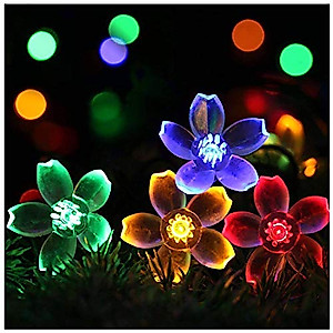 SEMILITS Solar Outdoor String Lights 50LED Flower Shaped Christmas Lights for Patio Garden Decoration Multi Color