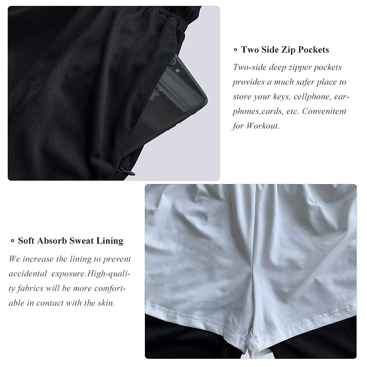 Wangdo Men's Workout Shorts 7" Running Athletic Bike Gym Shorts with Zipper Pocket(Black-L)