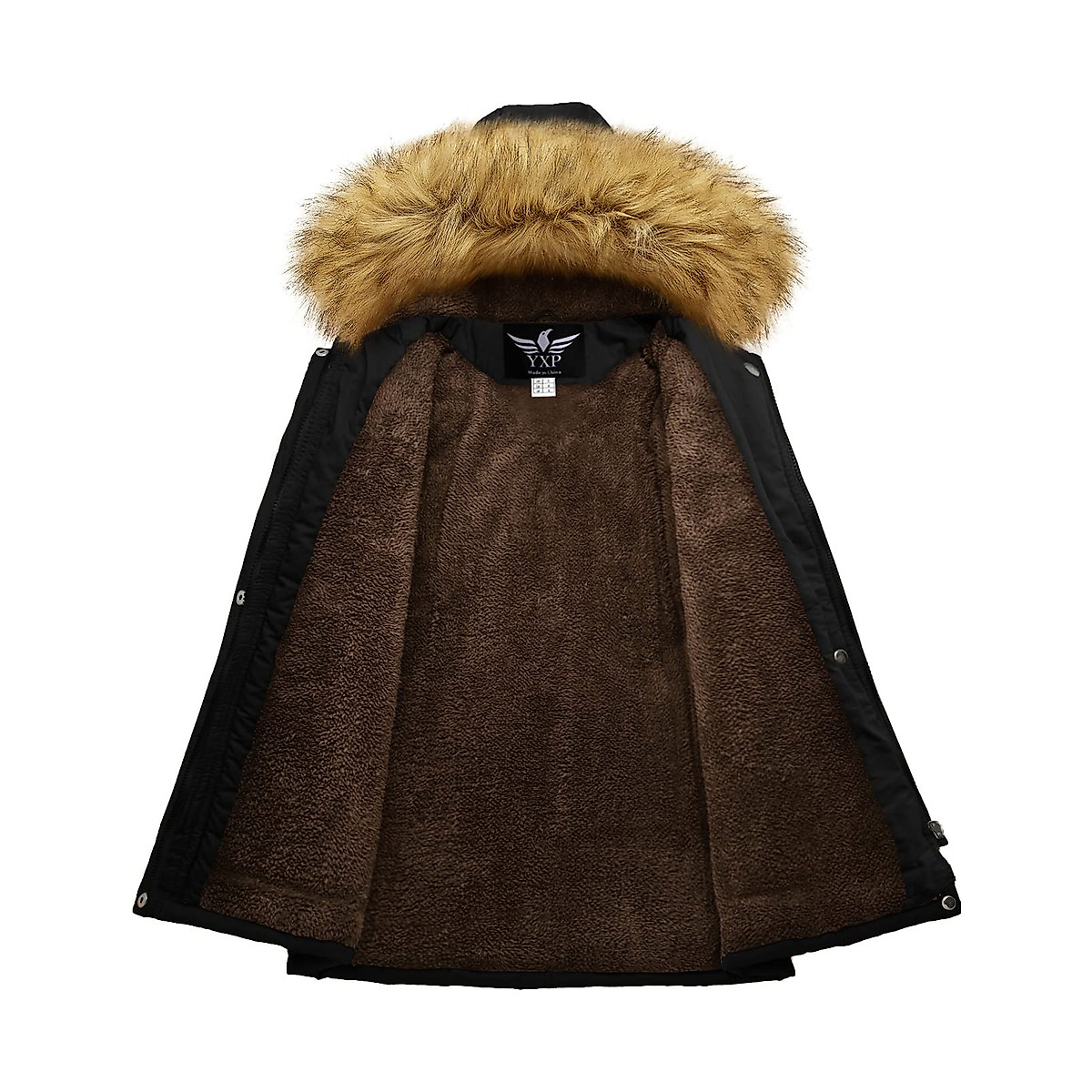 YXP Women's Winter Thicken Military Parka Jacket Warm Fleece Cotton Coat with Fur Hood (Black,M)