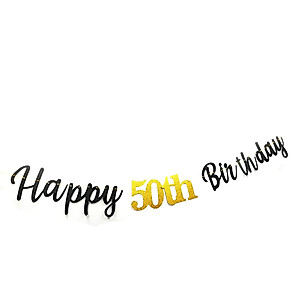 Happy 50th Birthday Banner 50TH Birthday Party Garlands Bunting Sign Photo Props Backgrounds,50 Years Birthday Party Decorations Pre-Strung (Black)