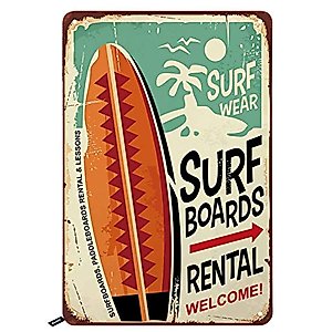 Swono Surf Boards Tin Signs,Surf Wear Rental Welcome Vintage Metal Tin Sign for Men Women,Wall Decor for Bars,Restaurants,Cafes Pubs,12x8 Inch