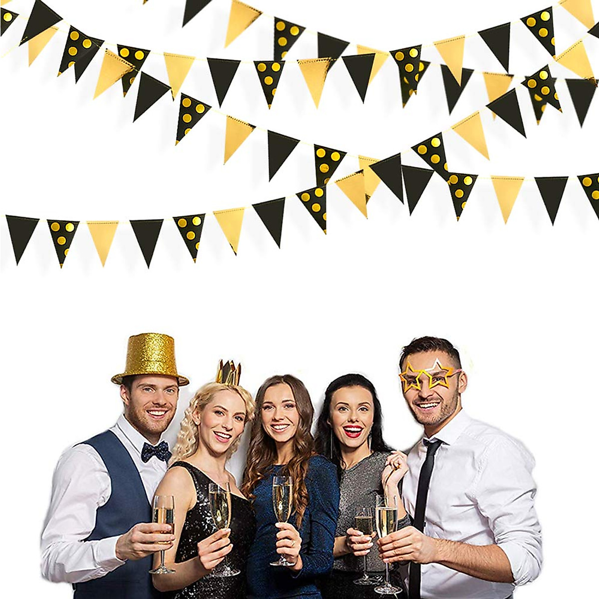 30Ft Rose Gold Polka Dot Pennant Banner Paper Circle Dot Triangle Flag Bunting Garland Streamer for Wedding Baby Bridal Shower Birthday Bachelorette Engagement Christmas Holiday Xmas Party Decorations