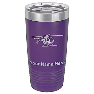 LaserGram 20oz Vacuum Insulated Tumbler Mug, Helicopter 1, Personalized Engraving Included (Dark Purple)
