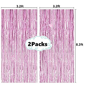 2 Pcs 3.2ft x 8.2ft Shiny Light Pink Metallic Tinsel Foil Fringe Curtains Photo Booth Backdrop for Birthday Wedding Holiday Celebration Bachelorette Party Decorations (Light Pink)