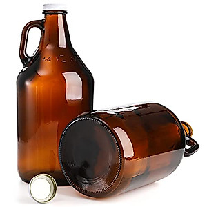 ZEAYEA 3 Pack Glass Growler Jug, 64 oz Amber Half Gallon Jug Set with Lids and Handle Great for Beer, Home Brewing, Kombucha, Distilled Water