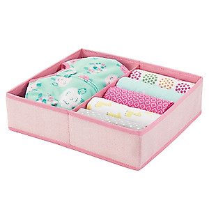 mDesign Fabric Drawer Organizer Bin Dividers for Kids/Baby Nursery Dresser, Closet, Organization - Bins Hold Clothes, Diapers, Cream, Toy, Blankets - Pink Herringbone