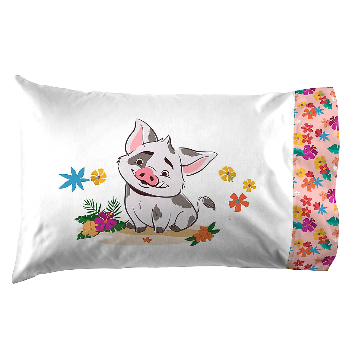 Jay Franco Disney Moana Twin Size Sheet Set - Super Soft 3 Piece Bedding Set with Pua and Simea - Tropical Floral Microfiber Sheets Includes Reversible Pillow Cover