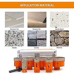 Diamond Core Drill Bits Set,BGTEC 8 Pieces Vacuum Brazed Hole Saw Kit for Porcelain Tile,Ceramic Granite Marble Stone Masonry Brick (25/35/45/50/65/75mm)