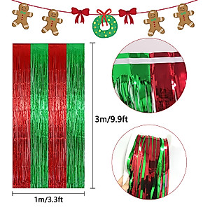 2 Pack 3.2ft x 9.8ft Christmas Metallic Foil Fringe Curtain, Red Green Tinsel Curtains Streamer Large Party Photo Booth Props Backdrops for Happy New Year Birthday Wall Door Indoor Outdoor Decorations